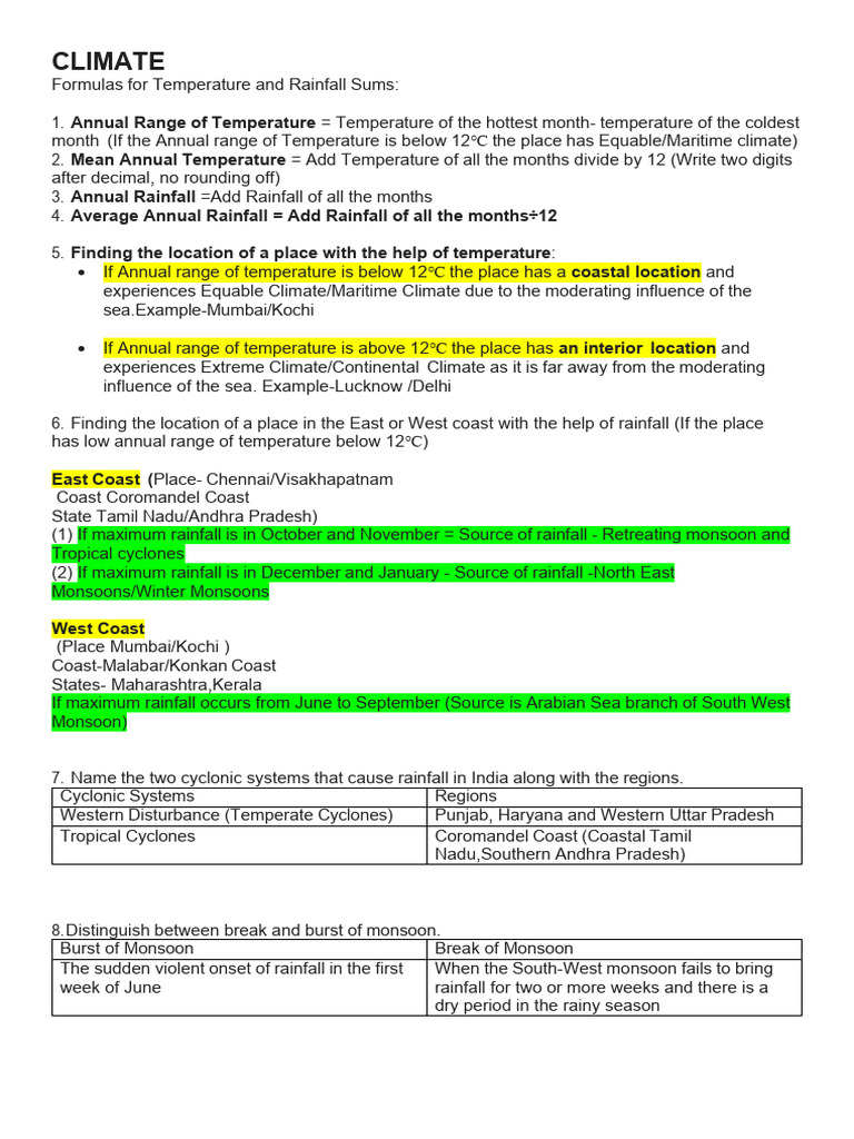 Climate Class 10 | PDF