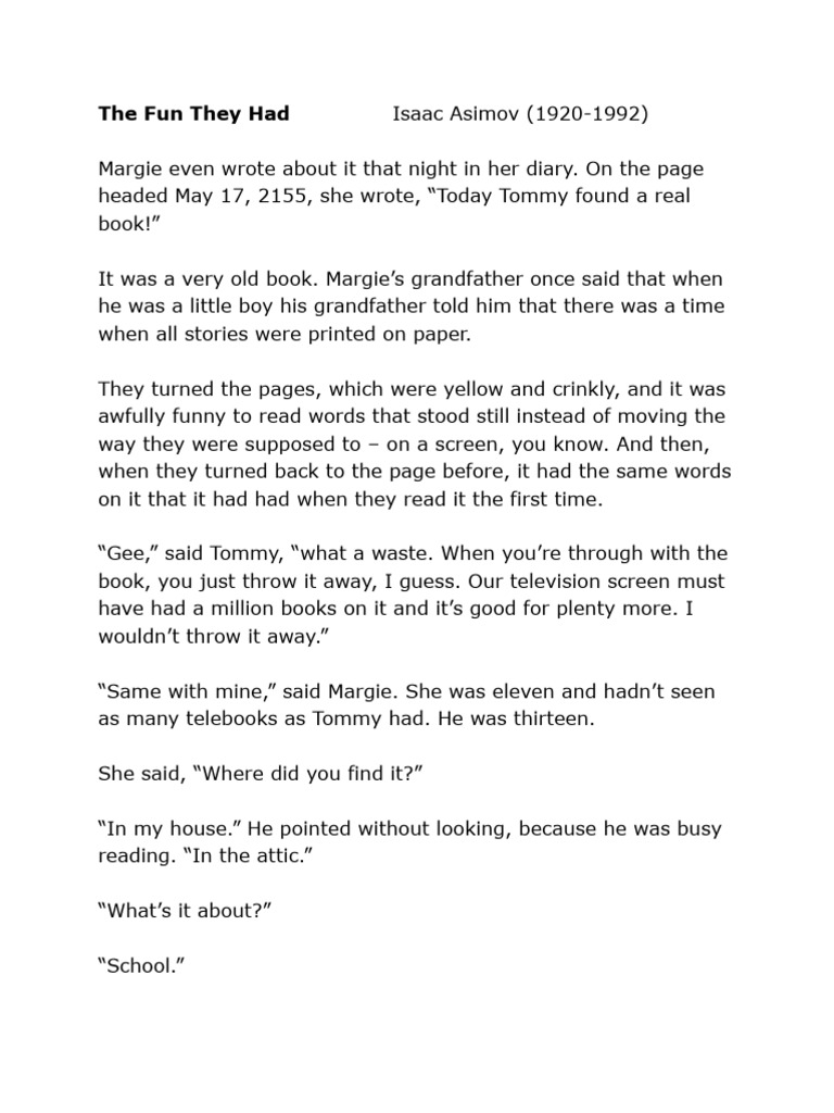 The Fun They Had: A Dystopian School Story | PDF
