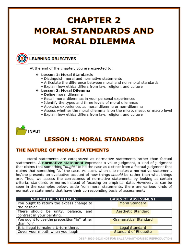 Chapter 2 Moral Standards and Moral Dilemma | PDF | Morality | Rationality