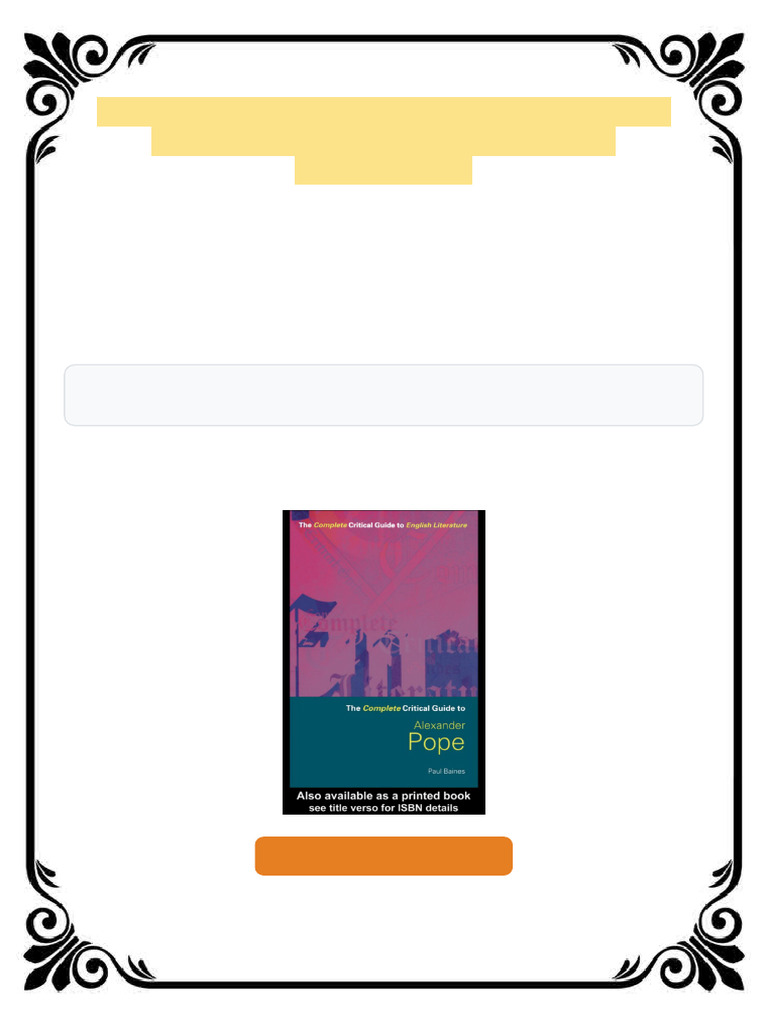 Alexander Pope Routledge Guides to Literature 1st Edition by Paul Baines ISBN 0415202459 ...