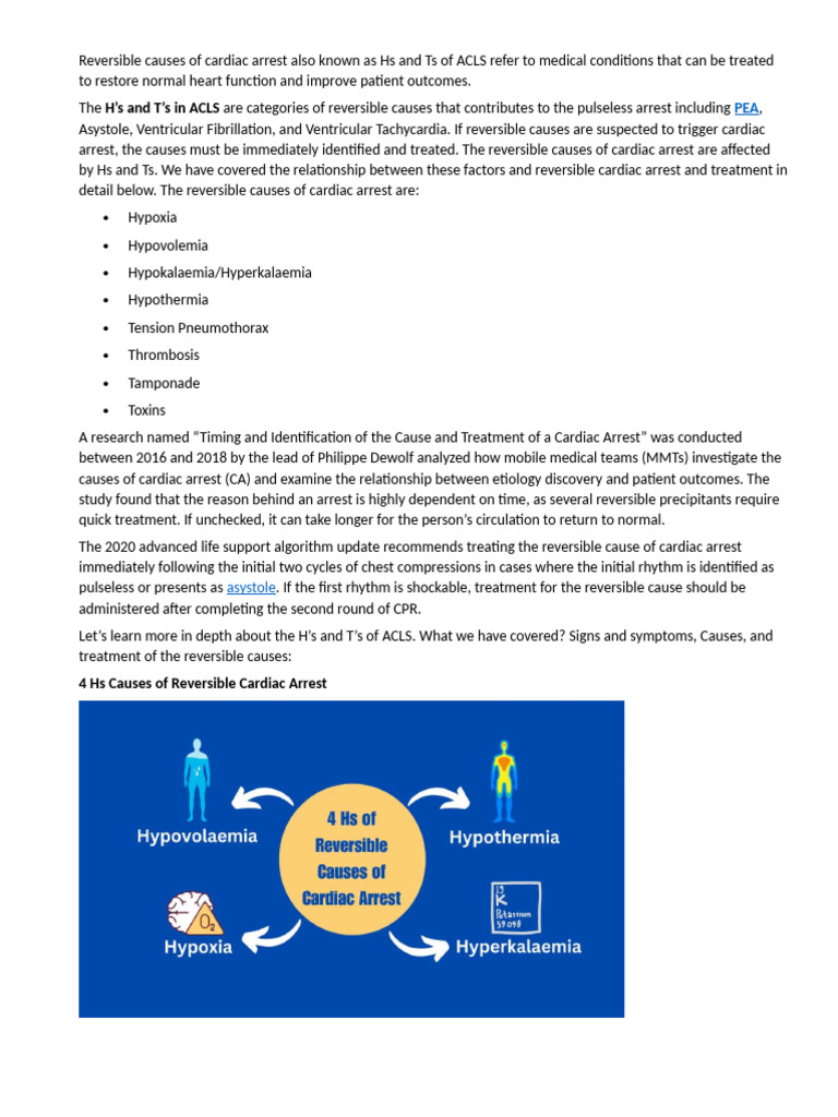 H's and T's in ACLS | PDF | Hypothermia | Cardiac Arrest