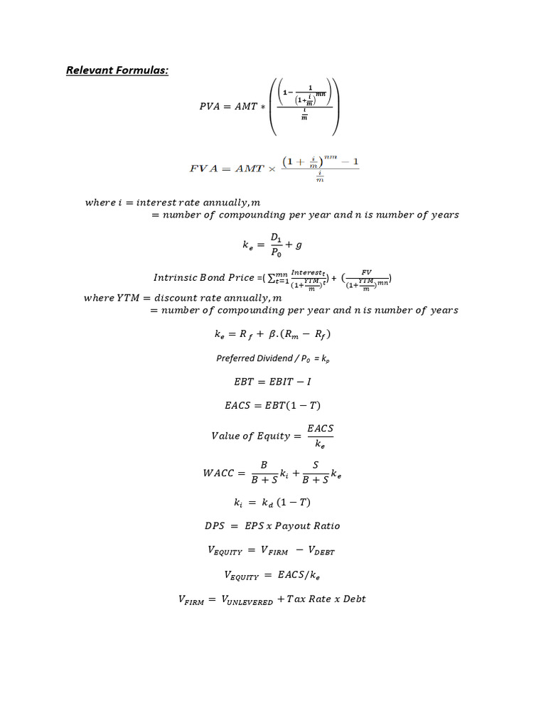 Key Financial Formulas Overview | PDF