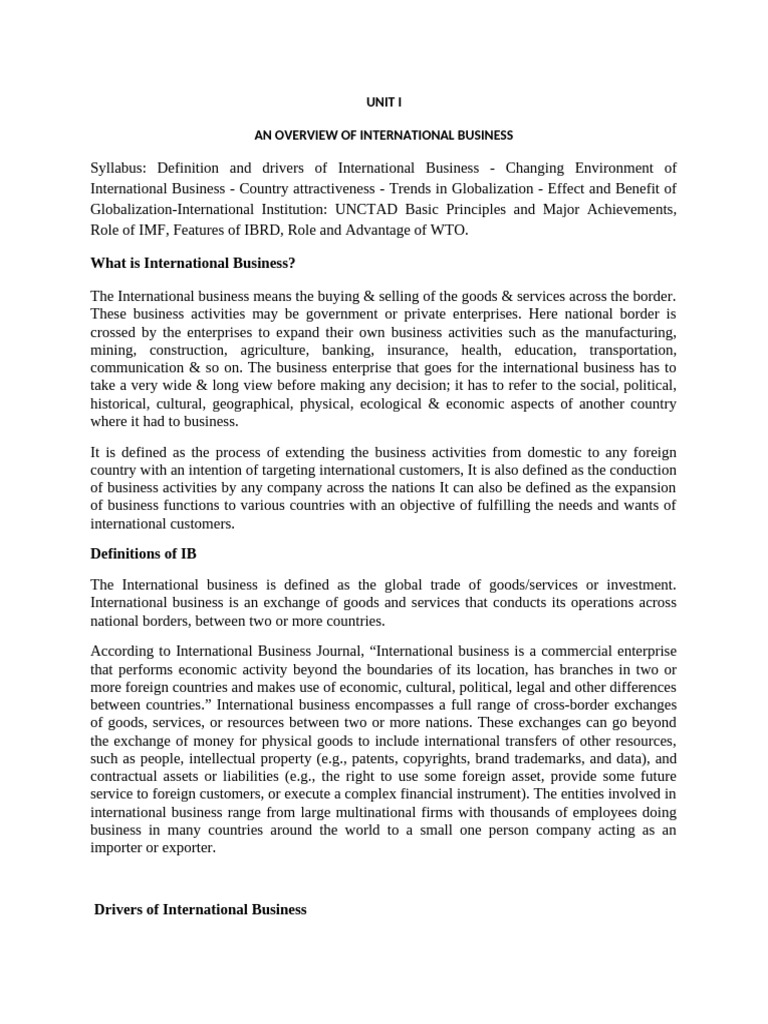 International Business Unit 1 Notes-1 | PDF | Cost Of Living ...
