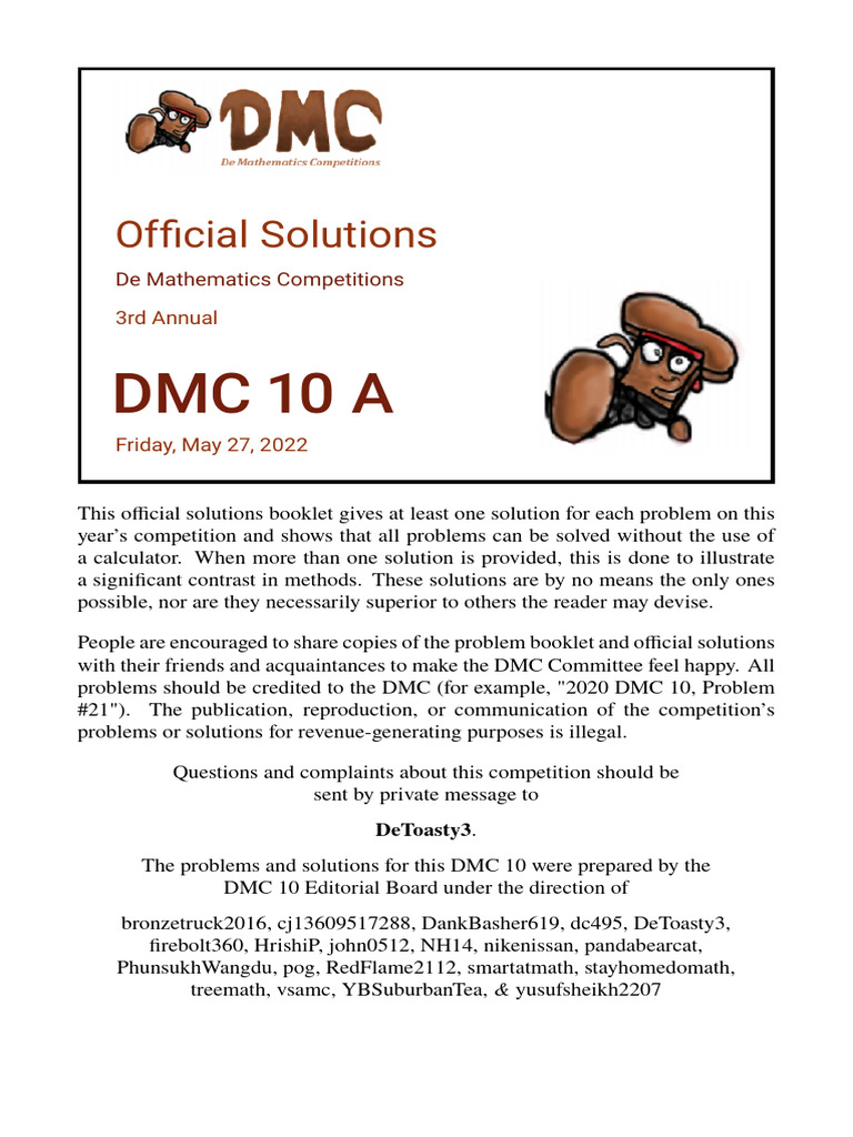 2022 DMC 10A Solutions | PDF | Number Theory | Elementary Mathematics