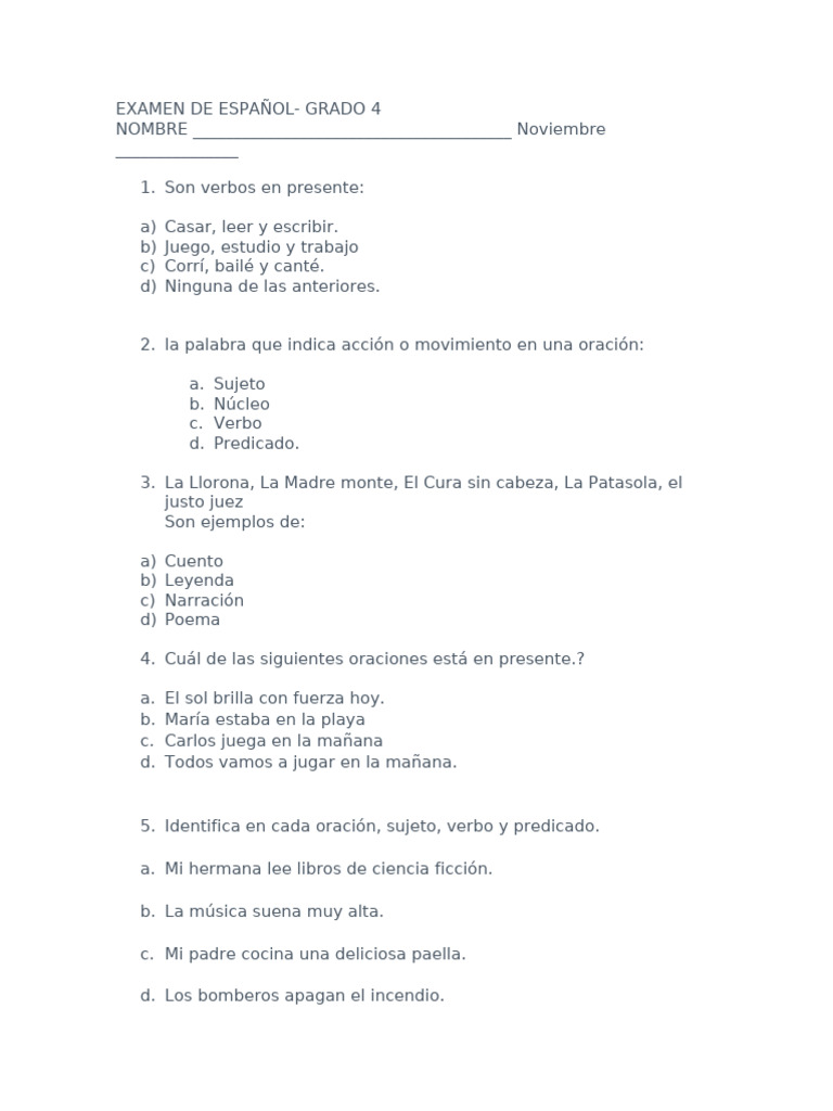 Examen de Español 4 | PDF