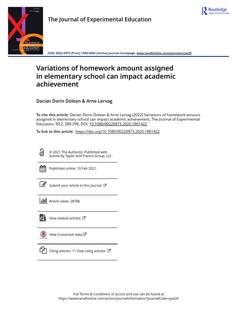 Variations of Homework Amount Assigned in Elementary School Can Impact ...