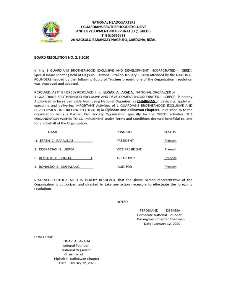 1 Gbedi Board Resolution Edgar Project Gate at Kes | PDF | Governance