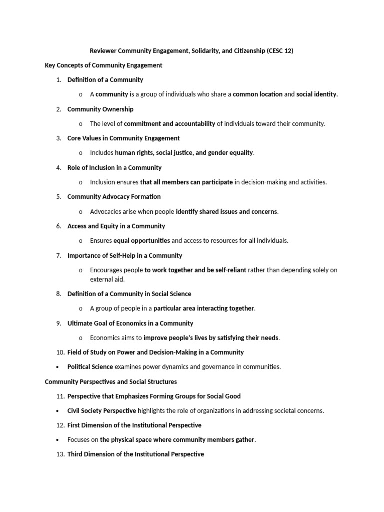 Community Engagement and Solidarity Concepts | PDF | Community | Social ...