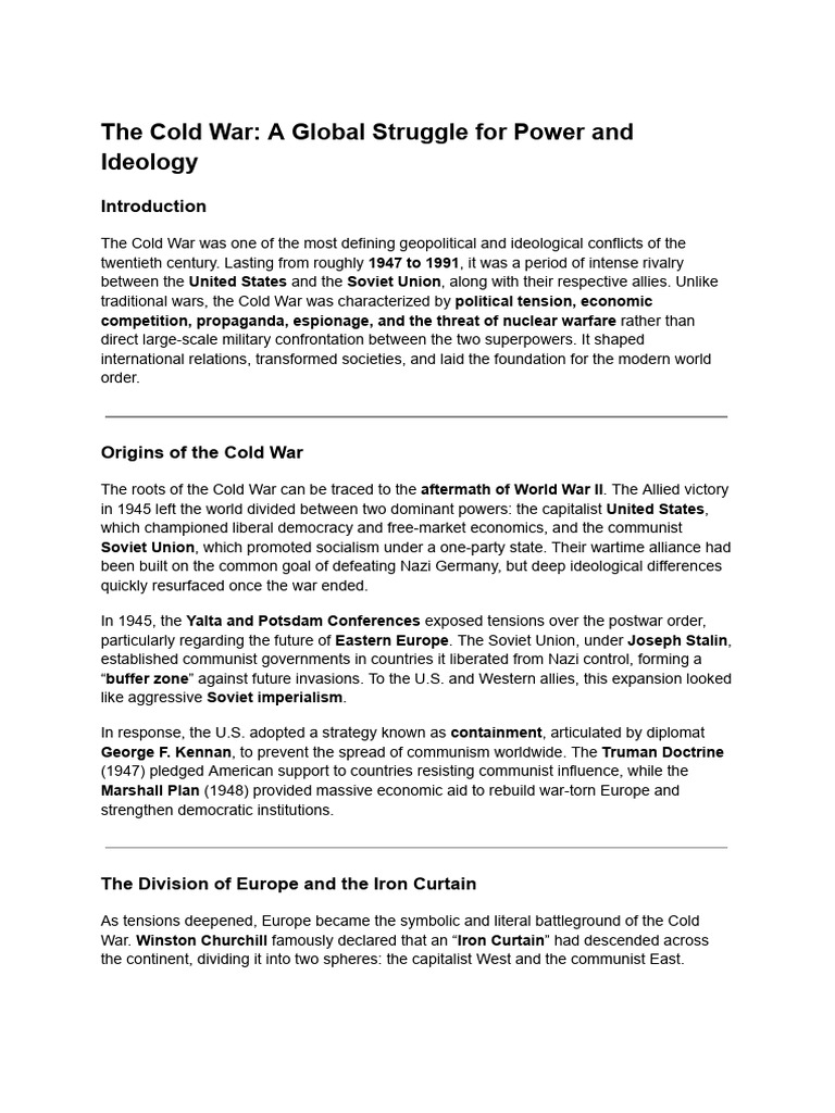 The Cold War - A Global Struggle For Power and Ideology | PDF | Cold ...