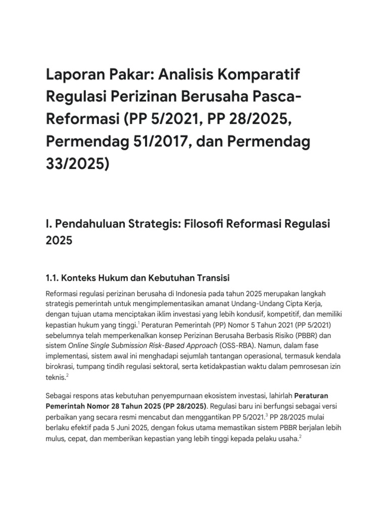 Perbandingan Regulasi Perizinan 2025 | PDF