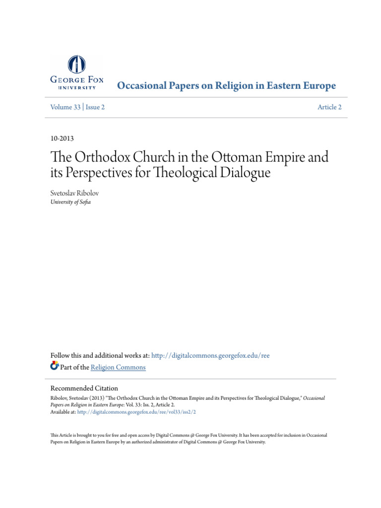 The Orthodox Church in The Ottoman Empire and Its Perspectives For ...