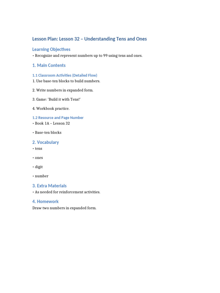 Lesson 32: Tens and Ones Activities | PDF