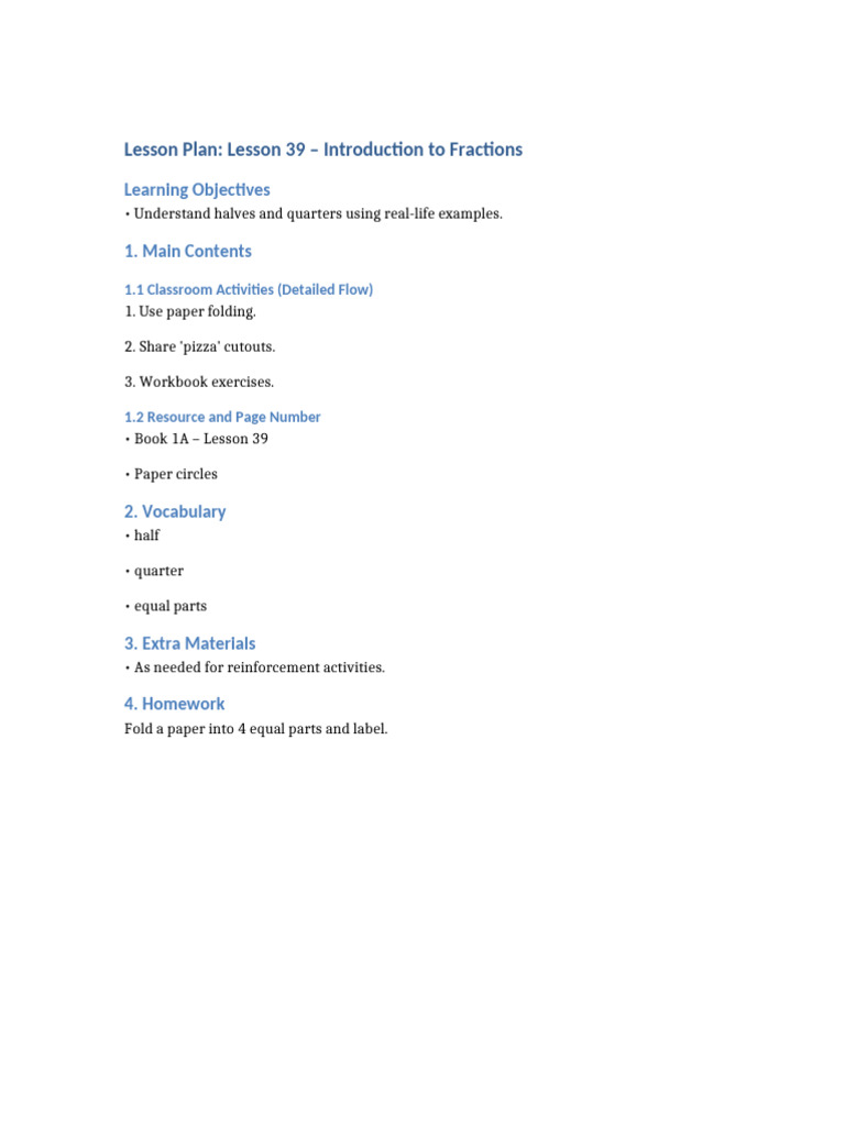 Intro to Fractions Lesson Plan | PDF