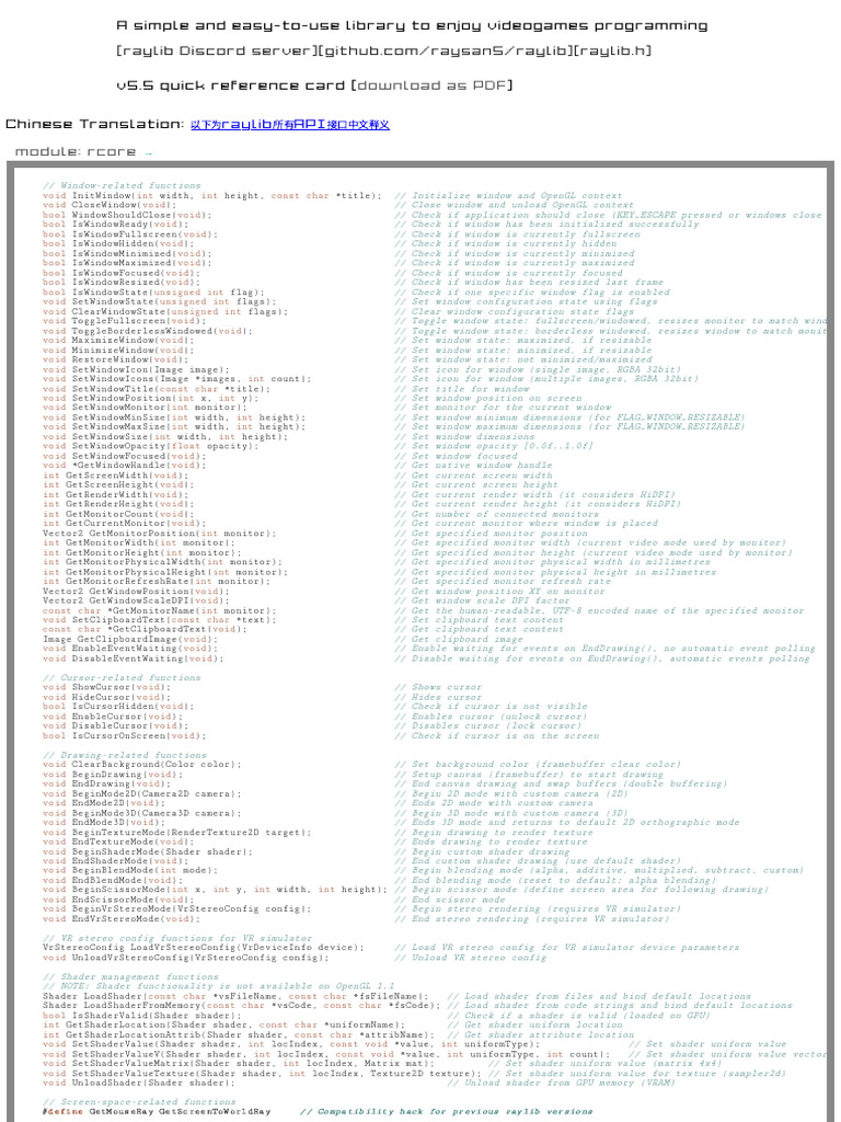Raylib - Cheatsheet | PDF | Shader | Texture Mapping