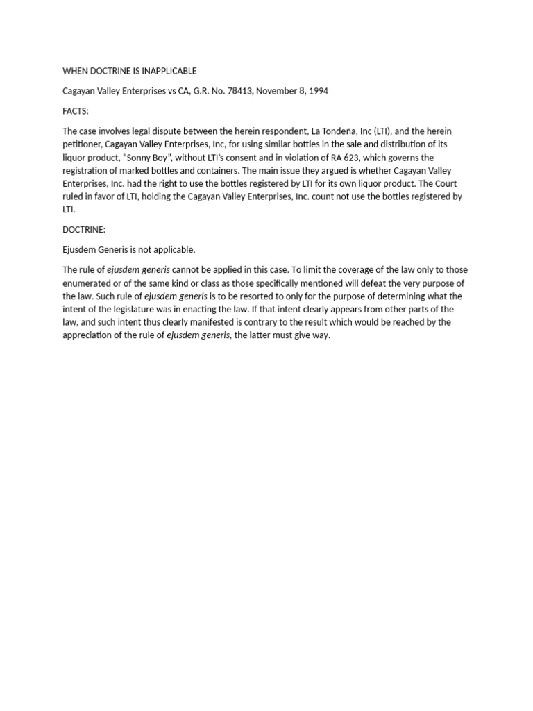 When Doctrine Is Inapplicable-Cagayan Valley Enterprises, Inc Vs CA | PDF
