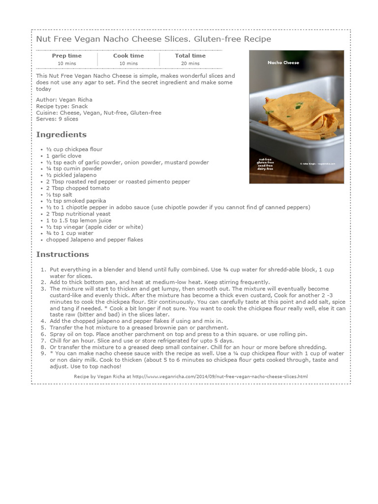 Nut Free Vegan Nacho Cheese Slices | PDF