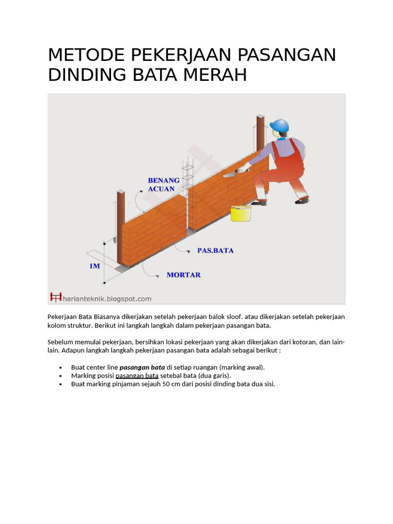 Metode Pekerjaan Pasangan Dinding Bata Merah | PDF