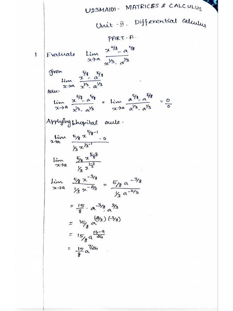 Unit - 2 Differential and Calculus, Part-A | PDF