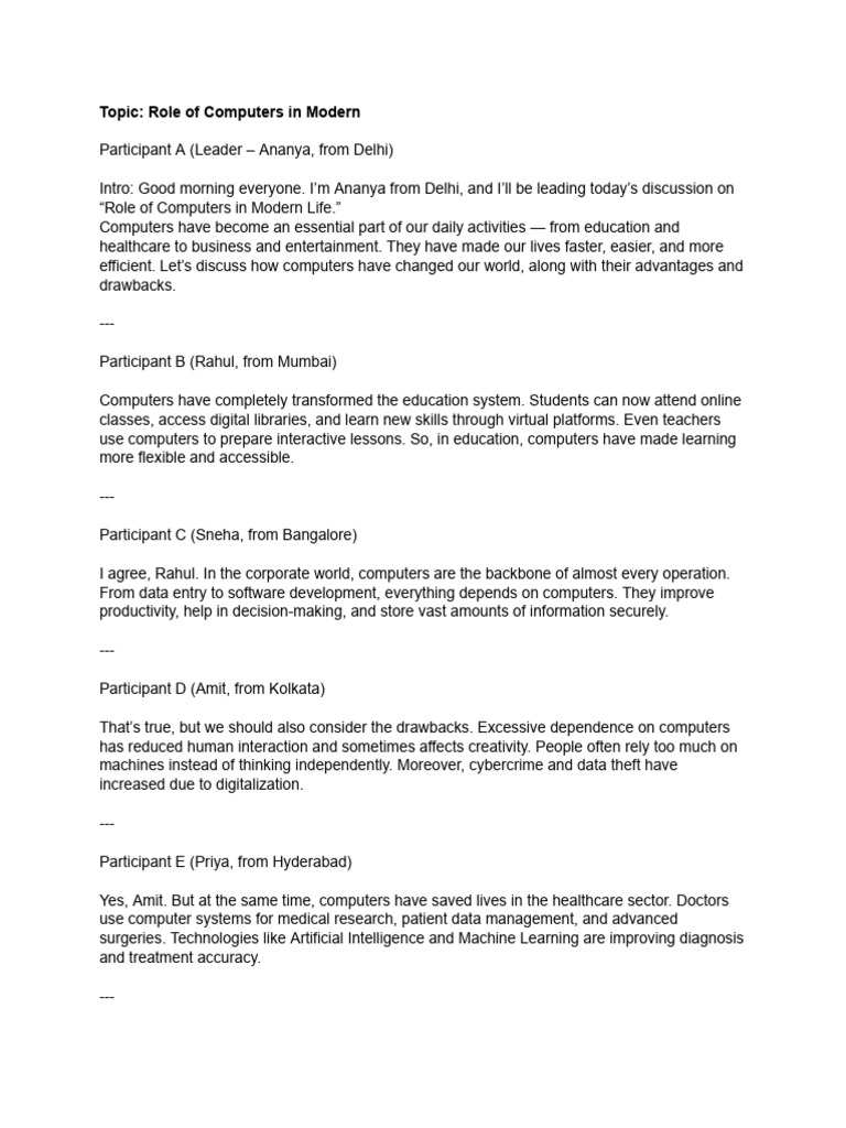 Topic - Role of Computers in Modern | PDF | Computing