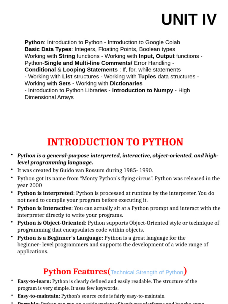 Unit IV Python - Refined - Main | PDF | Boolean Data Type | Python (Programming Language)