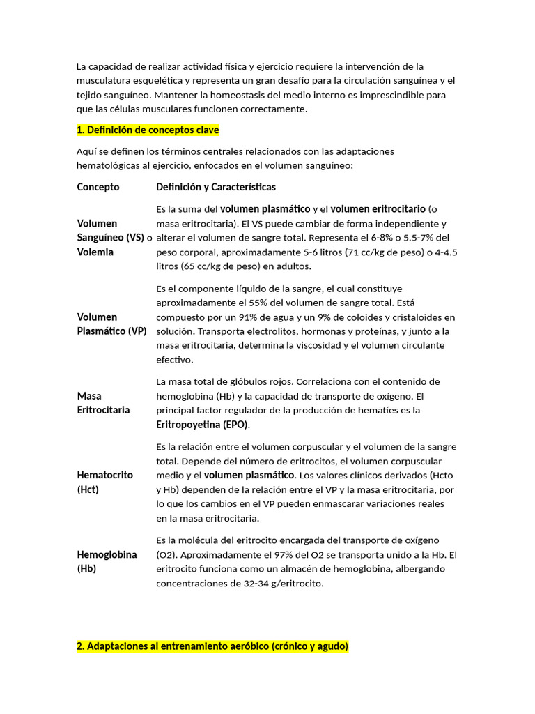 Adaptaciones del Volumen Sanguíneo al Ejercicio | PDF | Sangre ...