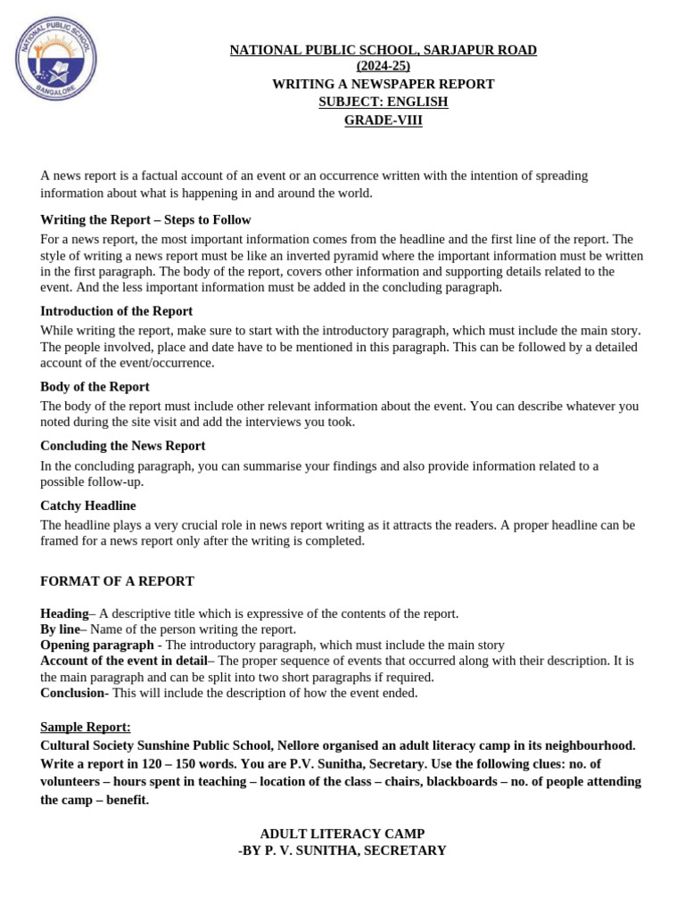 Writing a Newspaper Report Guide | PDF | Information | News