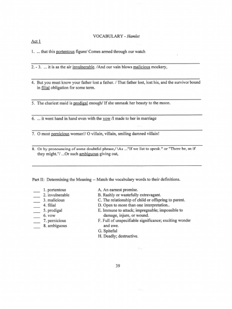 Hamlet Vocabulary | PDF