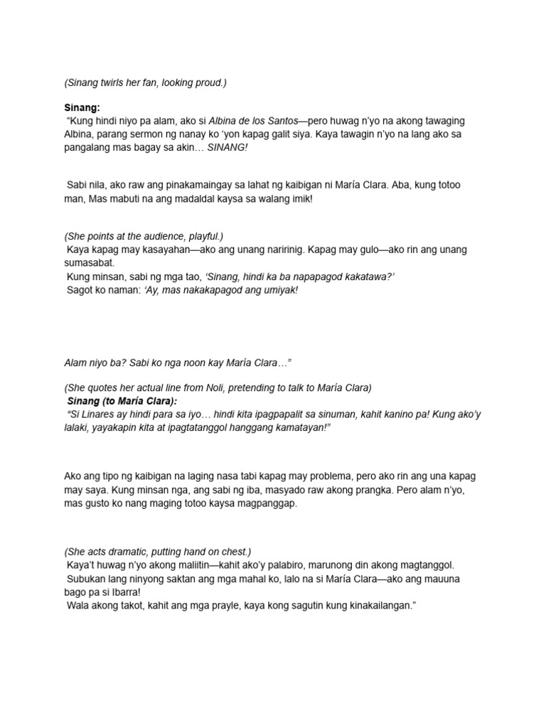 Sinang Dialogue Character Portrayal | PDF
