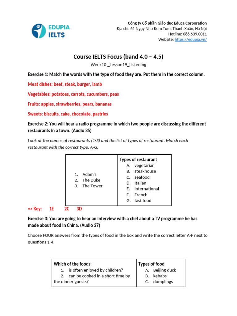 Key HW Band 4-4.5 - W10 - B19 | PDF | Foods | Restaurants