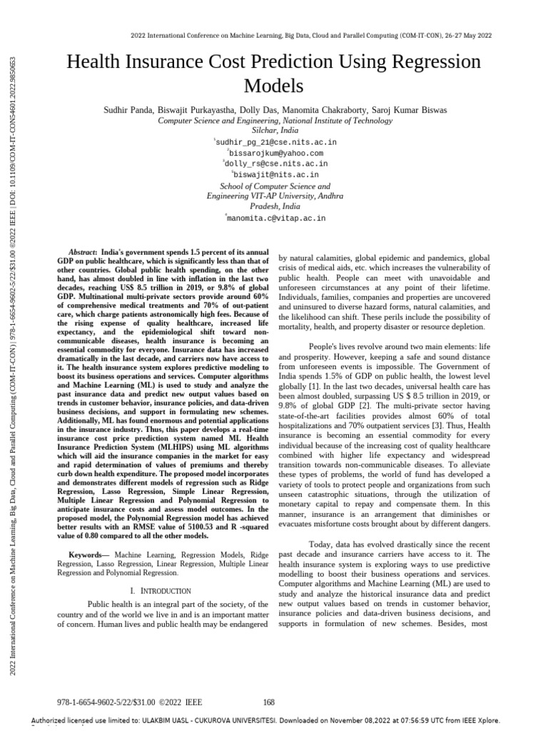Health Insurance Cost Prediction Models | PDF | Regression Analysis ...