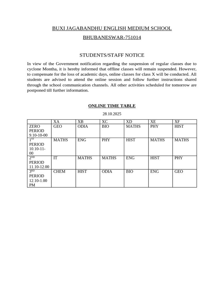 Online Class Timetable | PDF