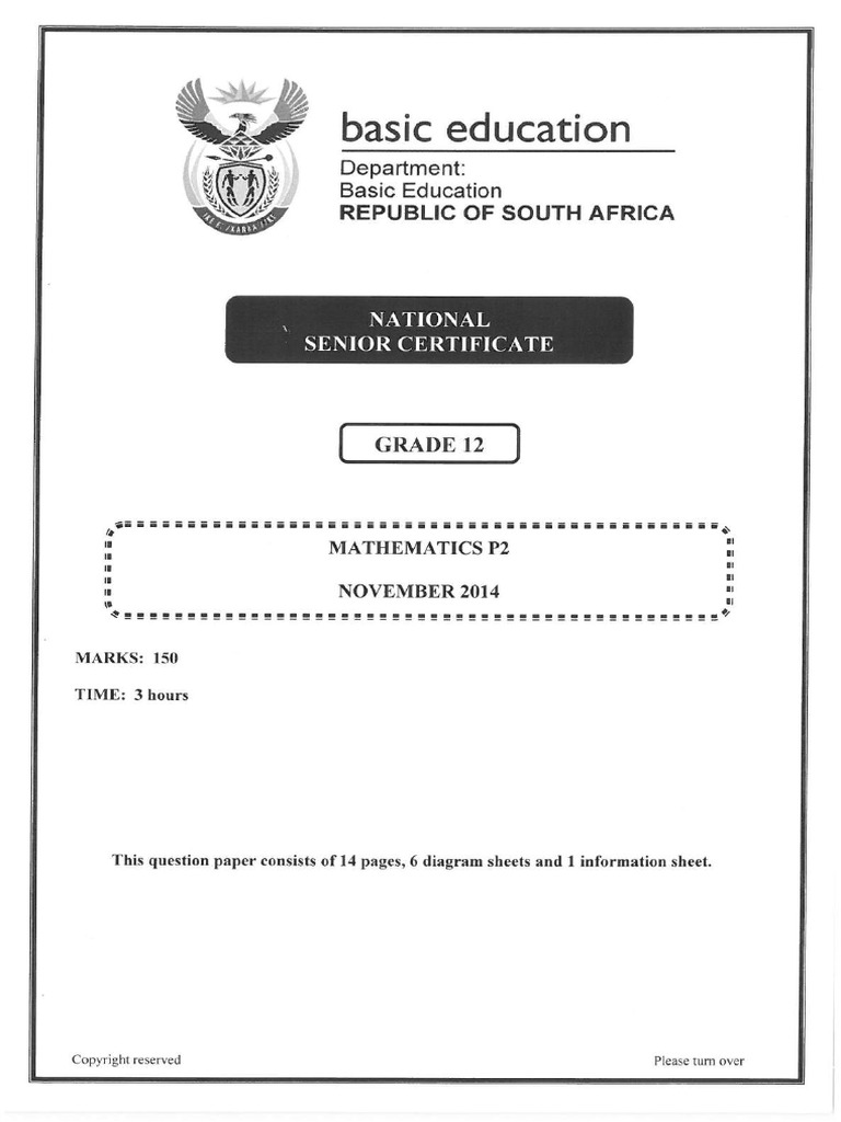 2014 Grade 12 Math Final Exam Paper 2 | PDF