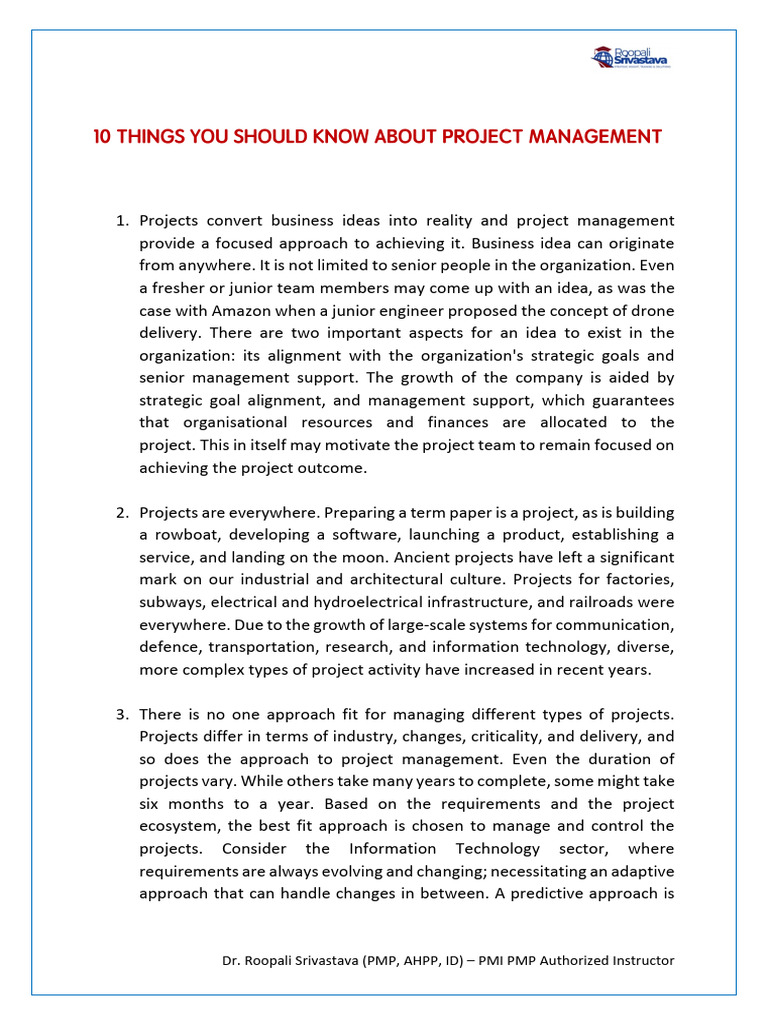 10 Things You Should Know About Projects | PDF | Project Management ...