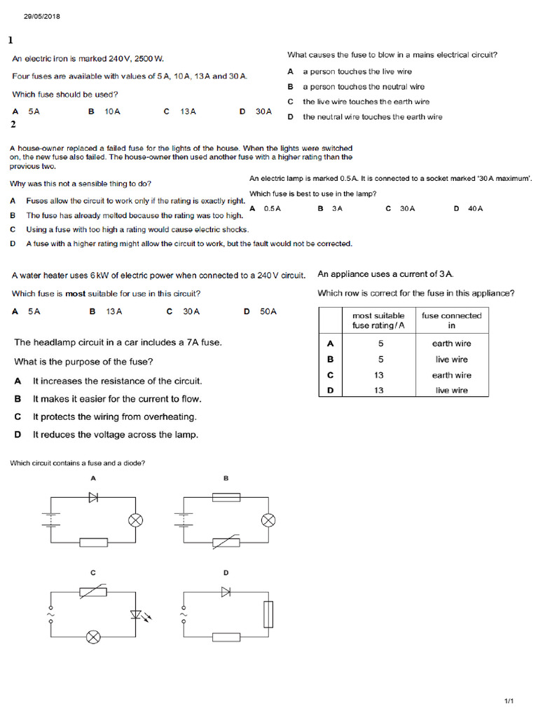 Physics Fuse Worksheet Series | PDF