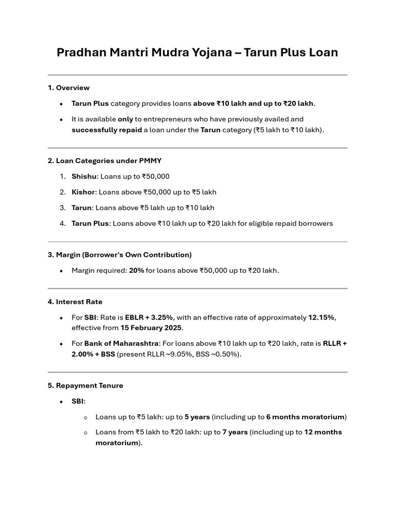 Pradhan Mantri Mudra Yojana – Tarun Plus Loan | PDF | Loans | Finance & Money Management