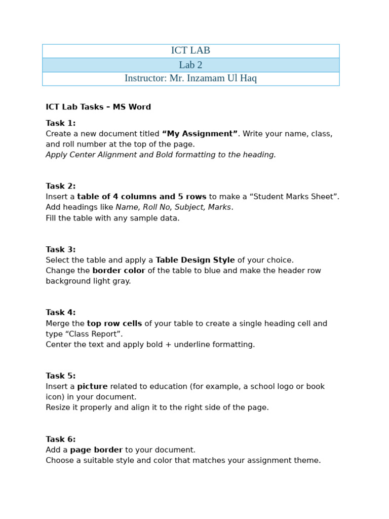 ICT LAB 2 Task | PDF