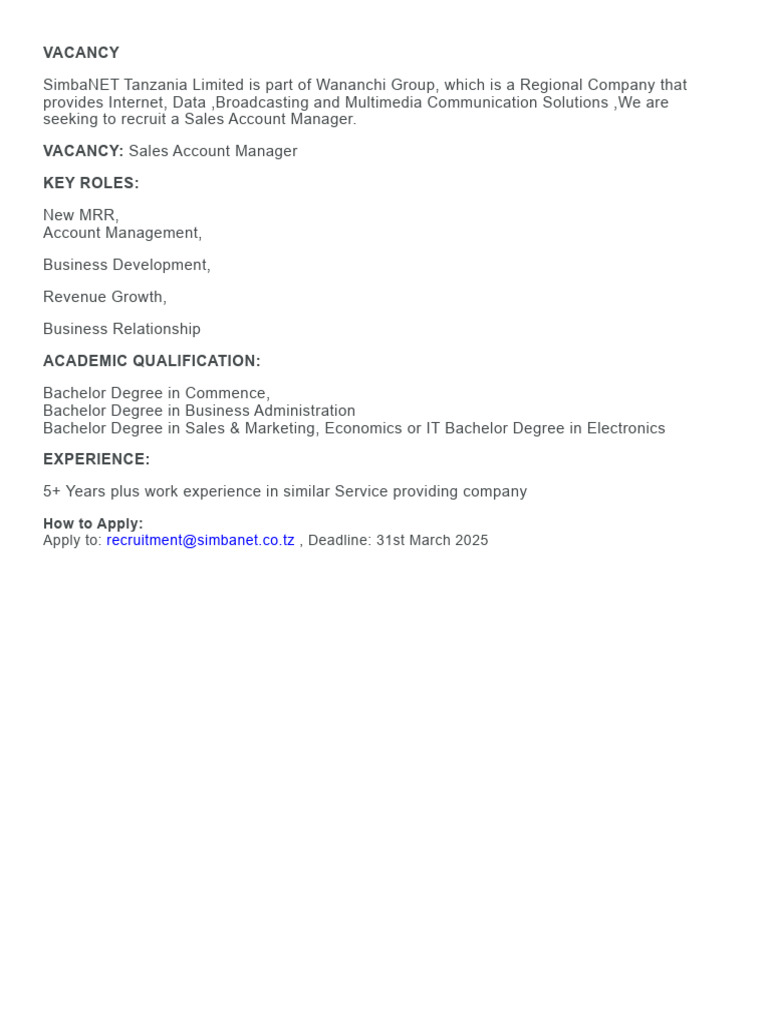 Sales Account Manager at SimbaNet | PDF