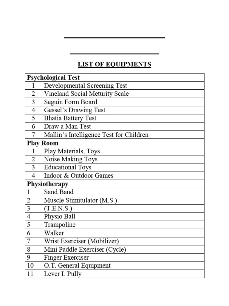 List of Equipments | PDF
