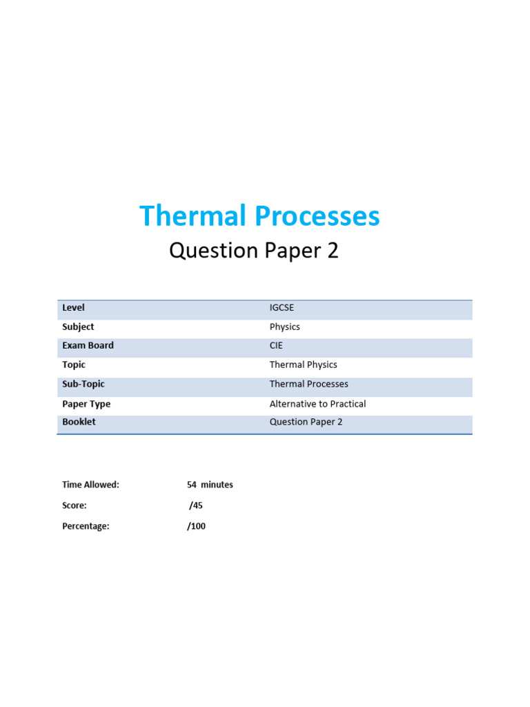 IGCSE Physics Thermal Processes Exam | PDF | Temperature | Thermal ...