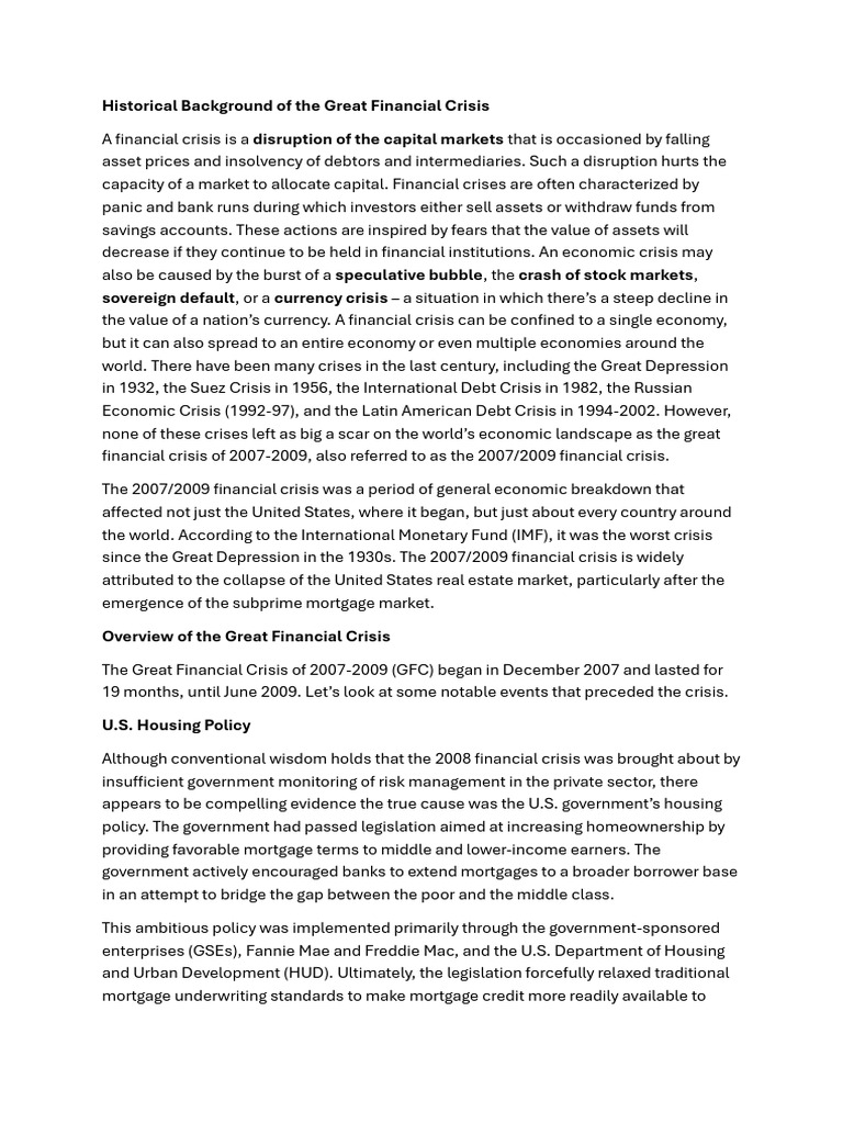 Great Financial Crisis Overview 2007-2009 | PDF | Repurchase Agreement ...