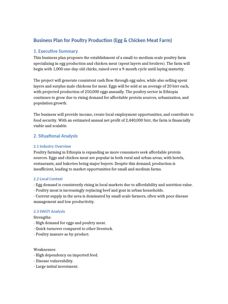 Poultry Farming Business Plan: Eggs & Meat | PDF | Poultry Farming ...