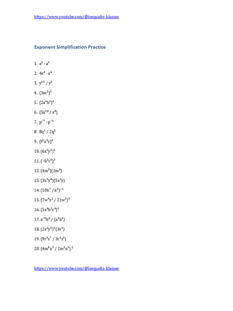 Exponent Practice Nov2025 | PDF