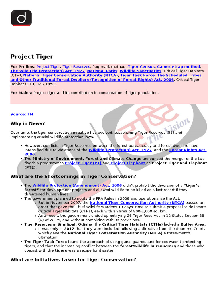 Project Tiger: Conservation and Challenges | PDF | Conservation Biology ...