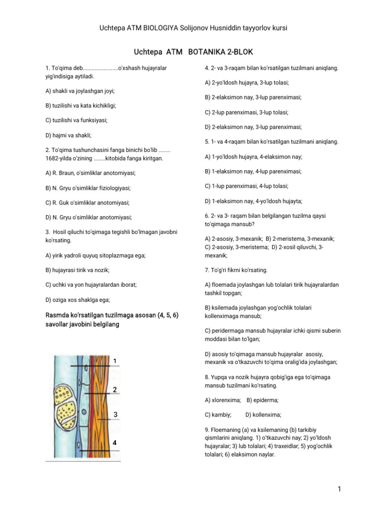 6-Sinf Botanika 2-Blok 2024 | PDF