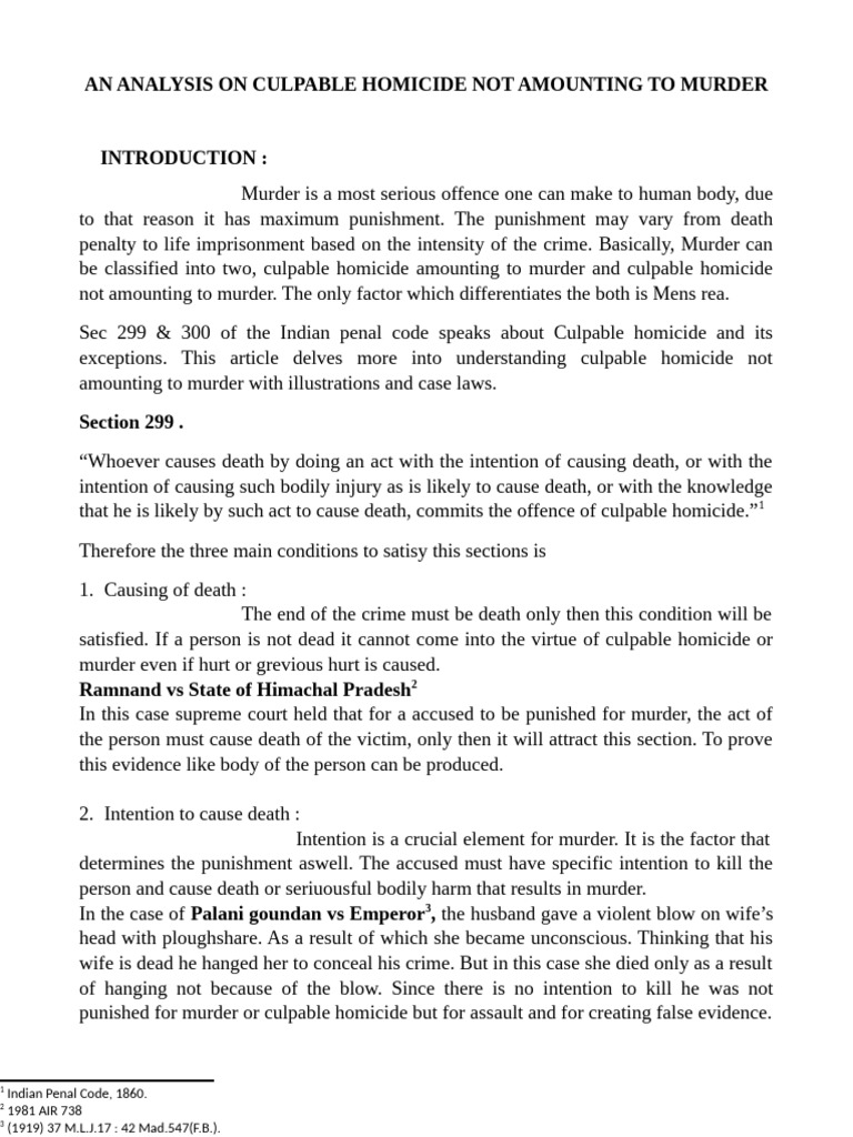 Culpable Homicide Explained: Legal Insights | PDF | Murder | Crimes