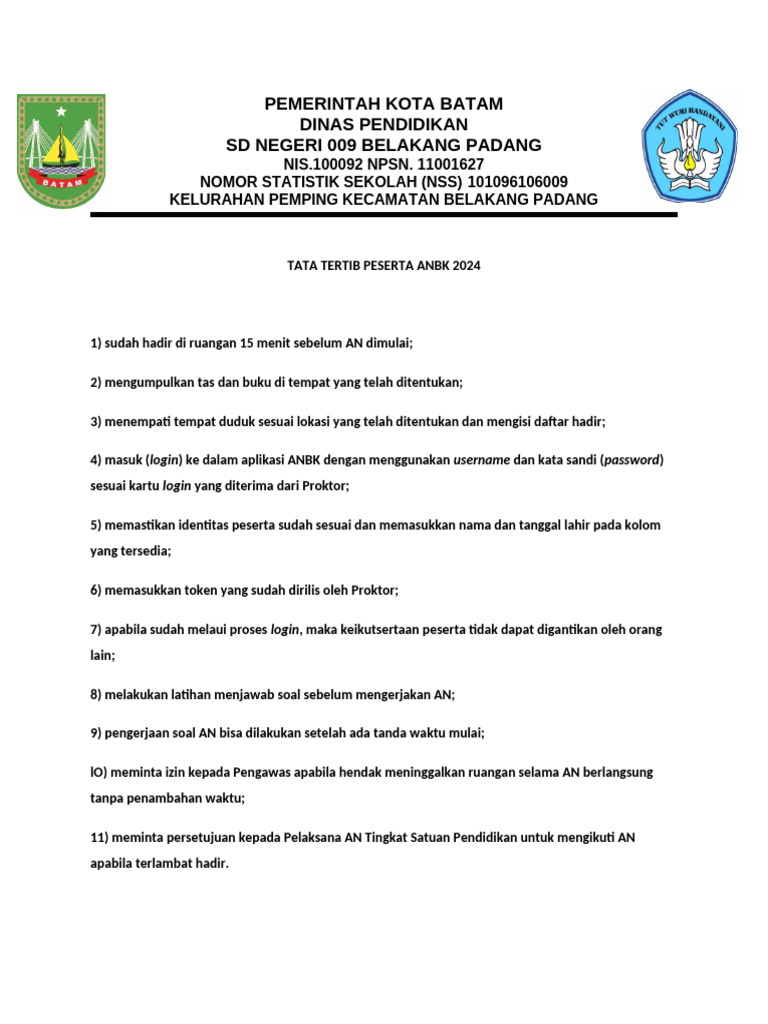 Tata Tertib Peserta Anbk 2024 | PDF