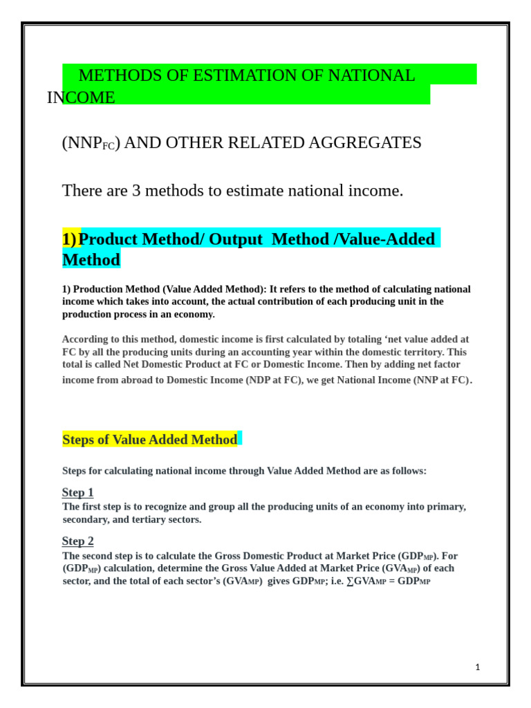 Estimating National Income Methods | PDF | Measures Of National Income ...