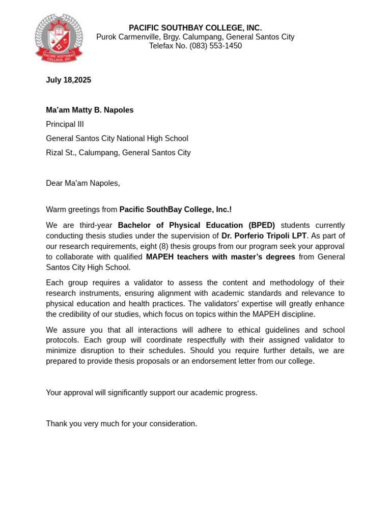 Letter For Validation | PDF