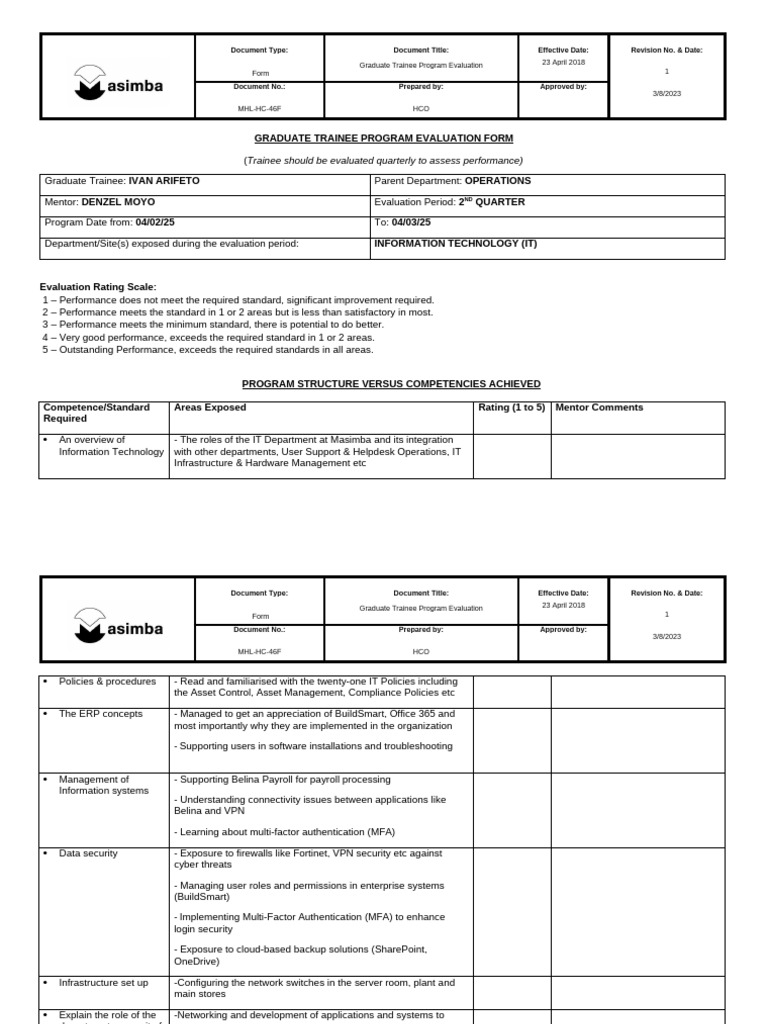 Graduate Trainee Program Evaluation Form | PDF | Share Point | Computer ...