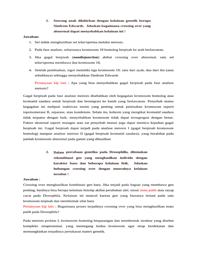 Penyebab dan Dampak Crossing Over Abnormal | PDF